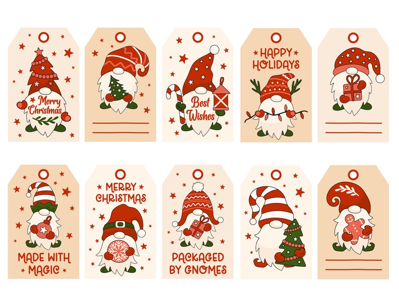 Gnome Christmas Gift Tags - Set of 14 - Etsy