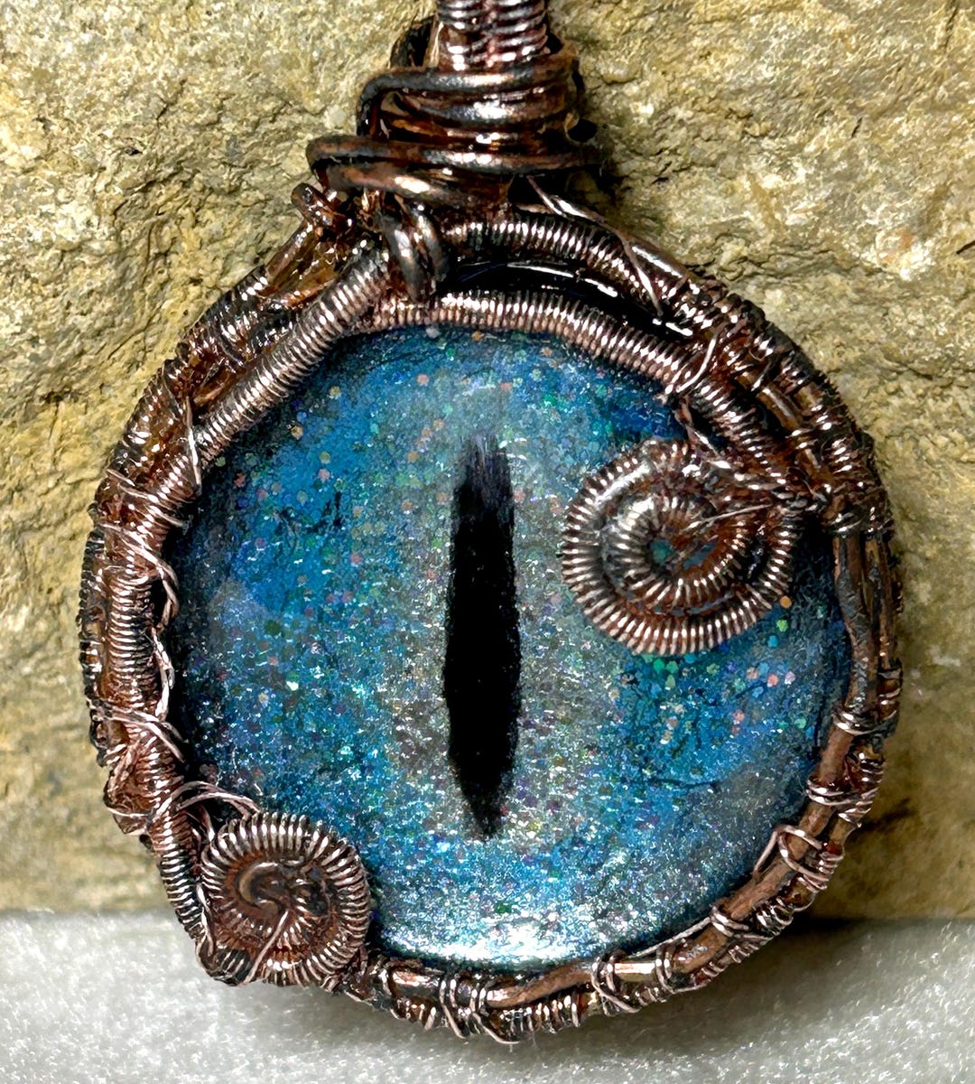 Mythical Dragon Blue Eye Amulet Pendant Necklace, Hand Painted Glass ...