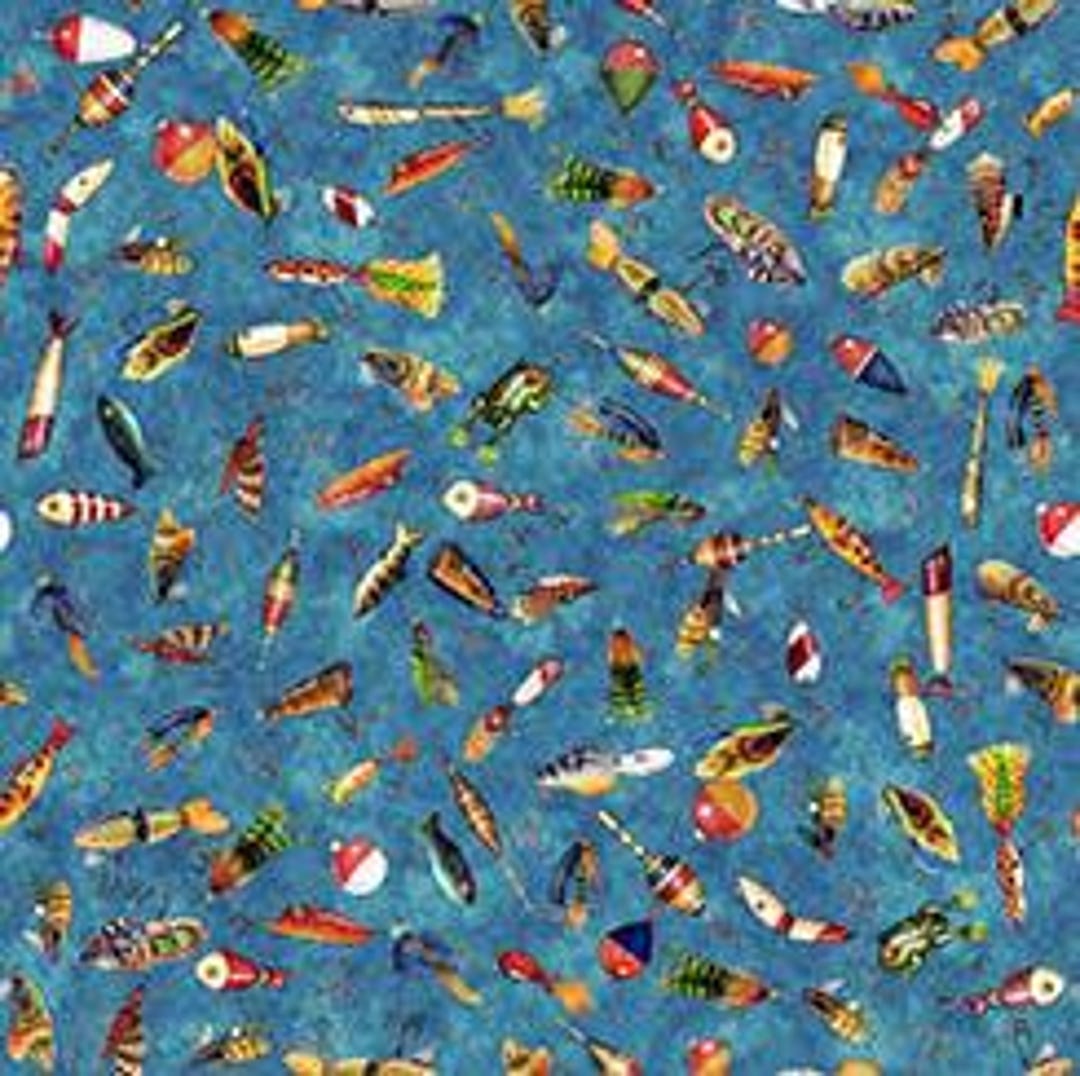 Fish Tails - Blue Fishing Lures- 30070N- Qt Fabrics - Etsy