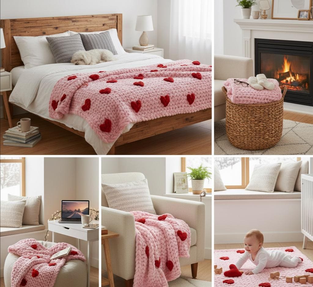 Chunky Loop Yarn Heart Blanket Pattern – Finger Knit Puffy Blanket PDF ...