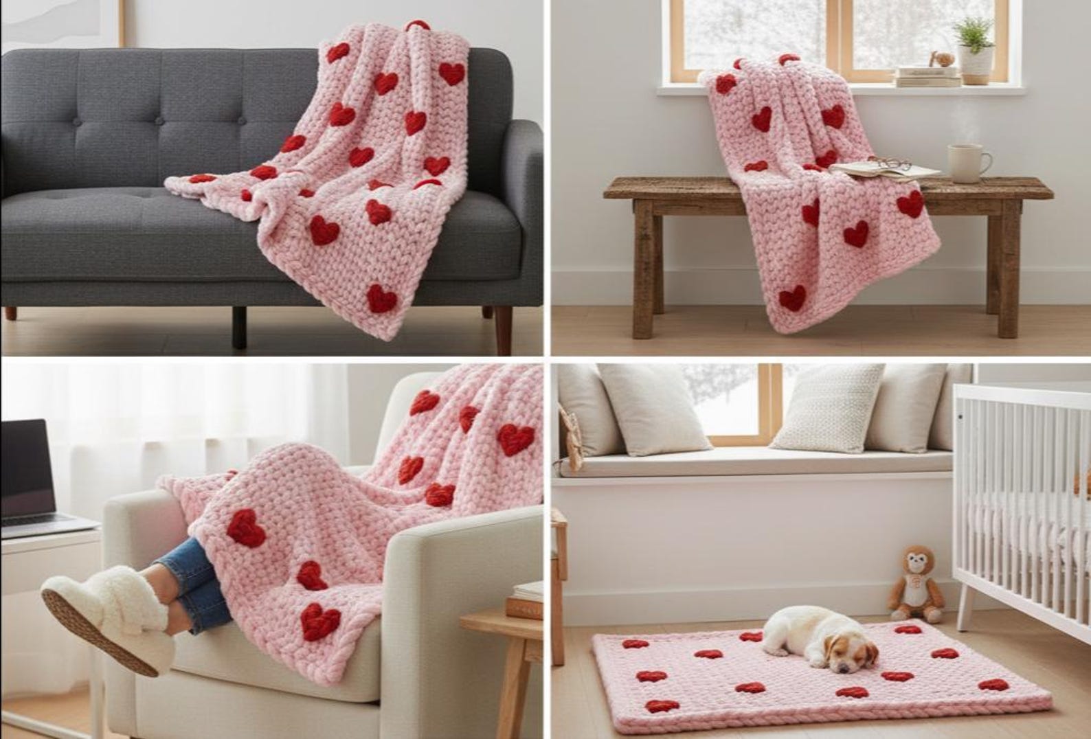 Chunky Loop Yarn Heart Blanket Pattern – Finger Knit Puffy Blanket PDF ...