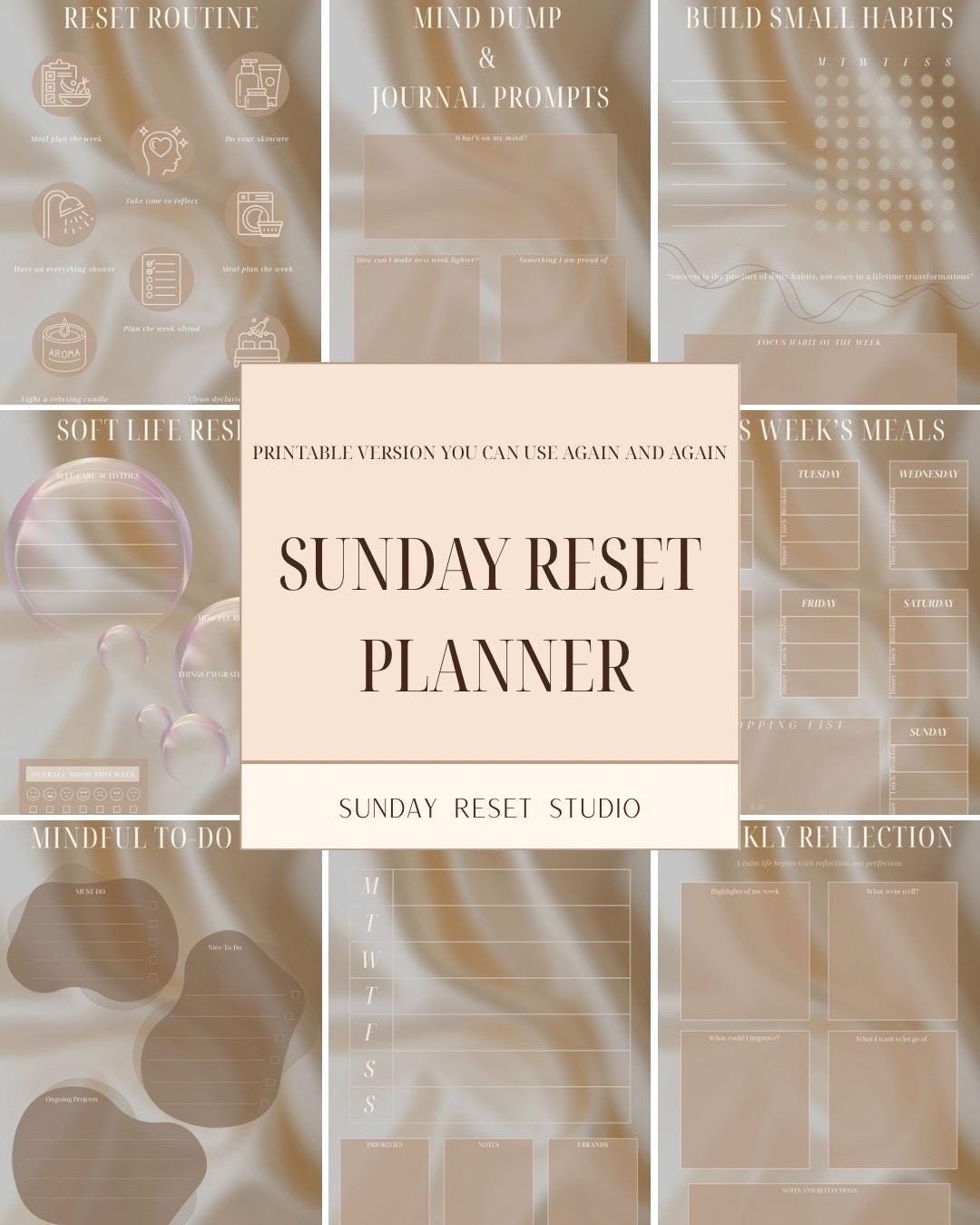 Sunday Reset Planner: Light Edition, Self-care Weekly Reset (digital ...
