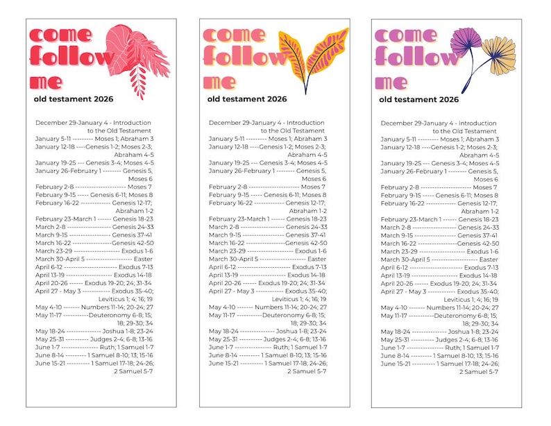 Come Follow Me 2026 Reading Schedule Bookmarks - Etsy