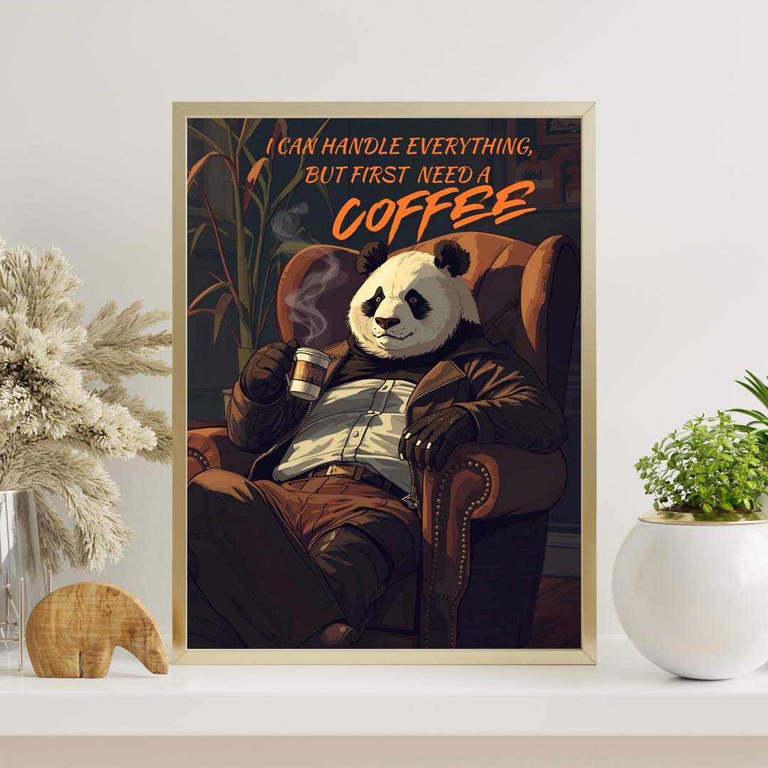 Bamboo Boss Panda Coffee Wall Art, Funny Panda Illustration, Cinematic ...
