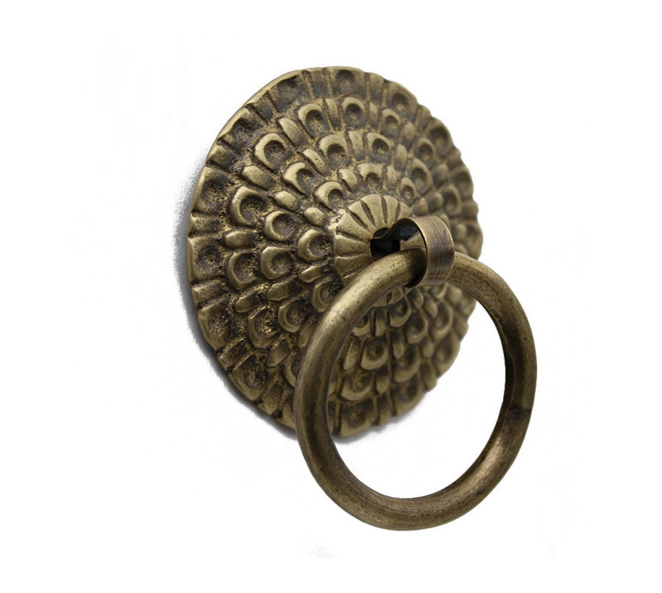 Solid Brass Drop Ring Pulls Handles / Cabinet Handle Pull Knob - Etsy