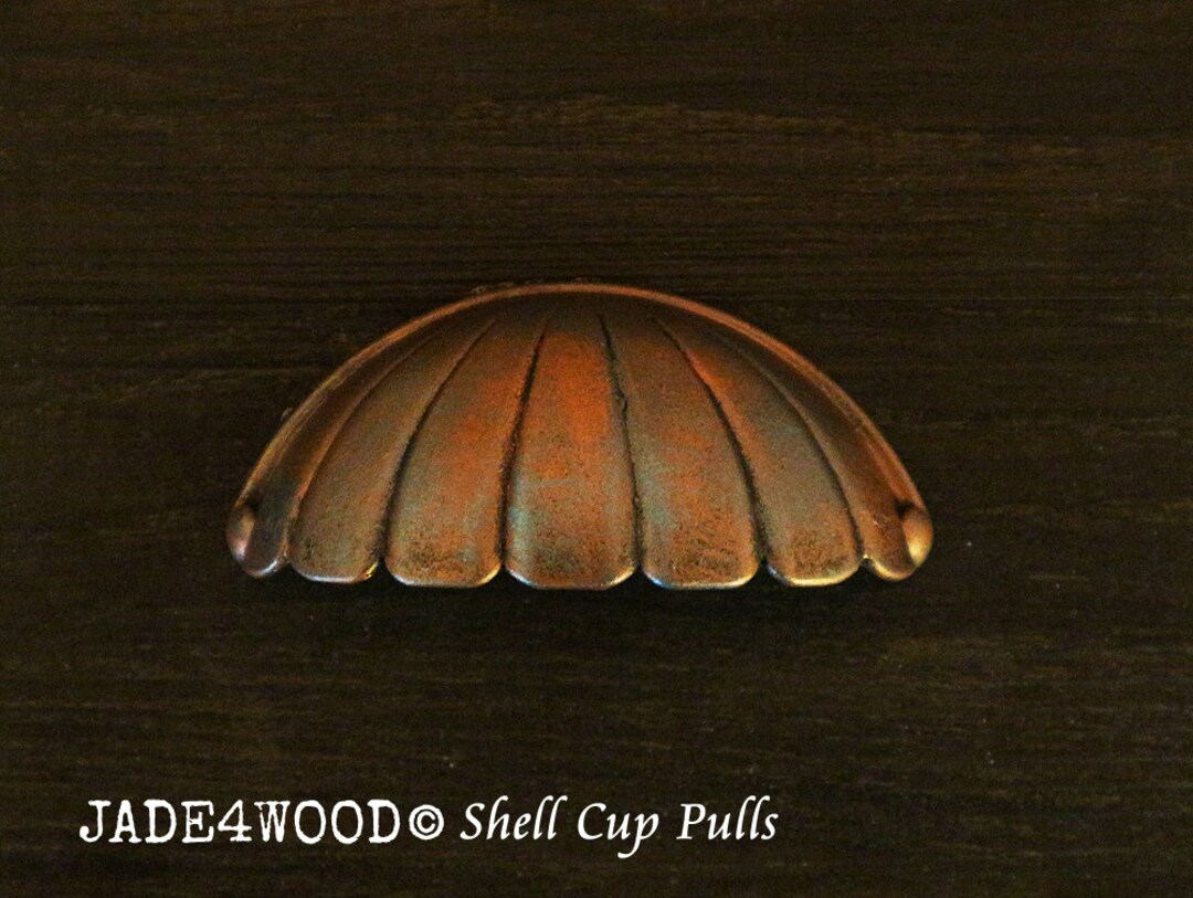 2pcs Patina Bronze Shell Cup Drawer Pulls: Retro Dresser Handles JM001 ...