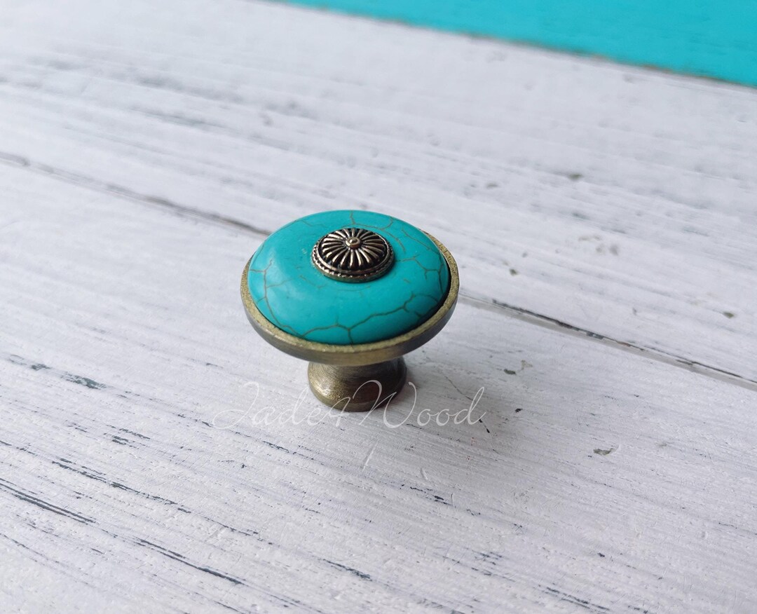 Turquoise Knob Kitchen Dresser Knob / Cabinet Knob Pull Handle ...