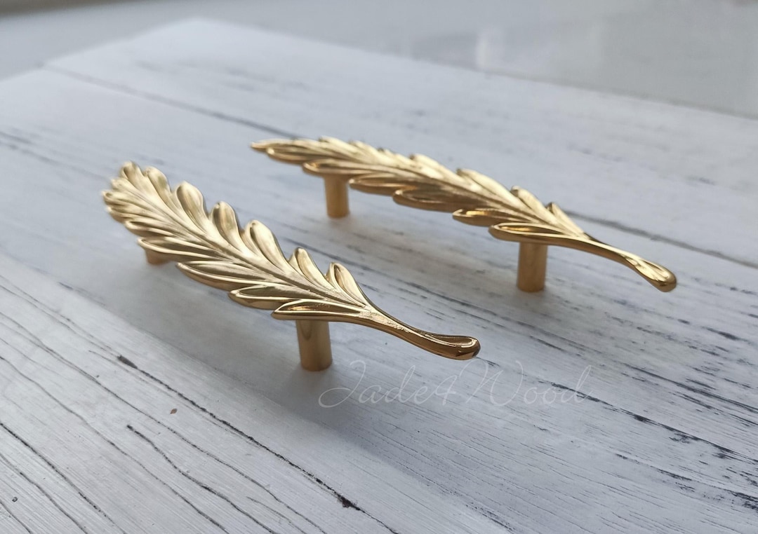 3" Leaf Solid Brass Cupboard Handle Knobs Pulls Handles / Kitchen ...