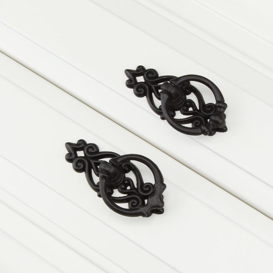 Black Drop Ring Pulls Handles / Cabinet Handle Pull Knob Furniture ...
