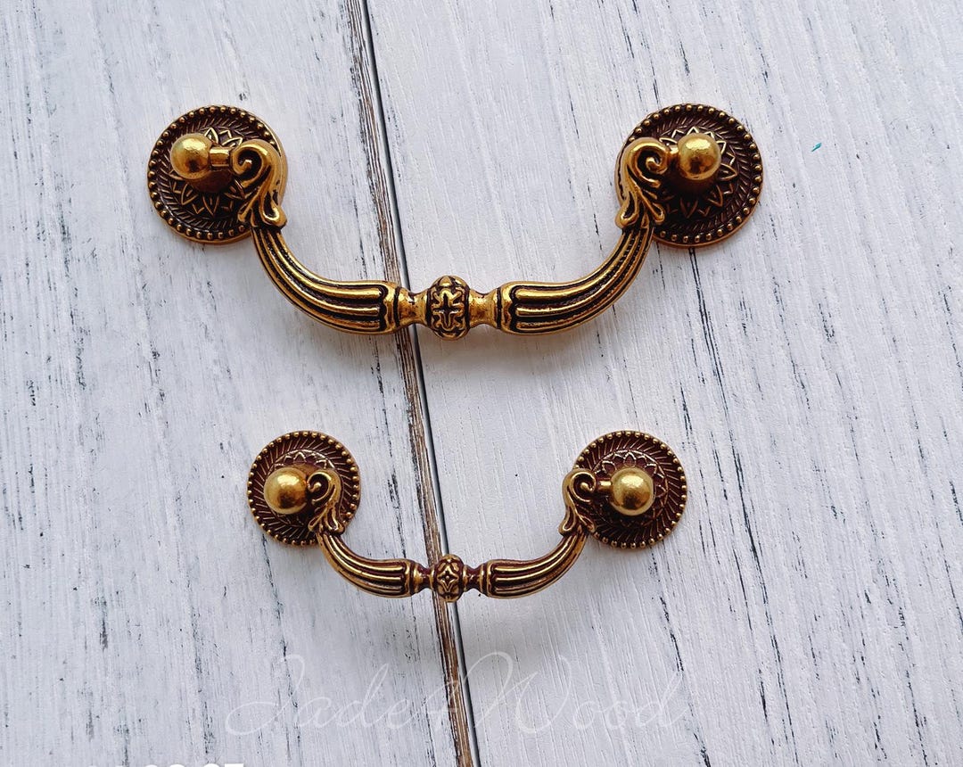 3.75" 2.5" French Bail Dresser Drawer Pull Handle / Antique Brass Drop ...