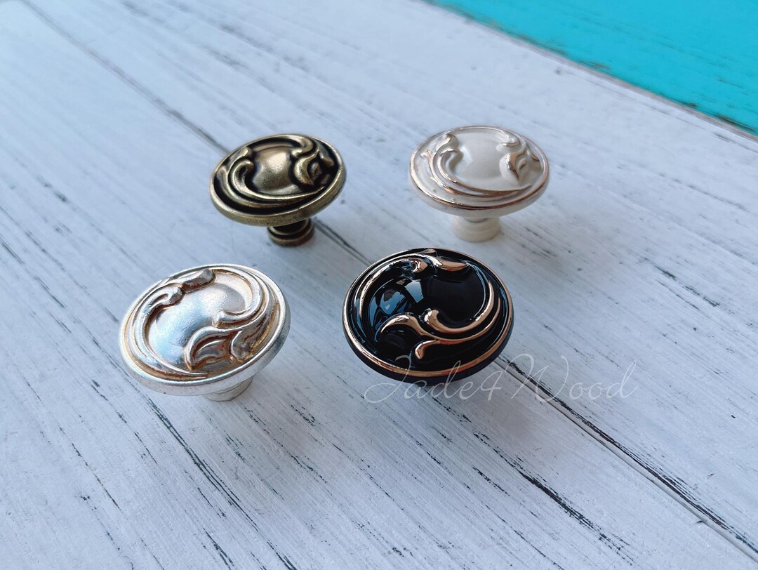French Shabby Chic Dresser Knob / Antique Silver Kitchen Cabinet Pull ...