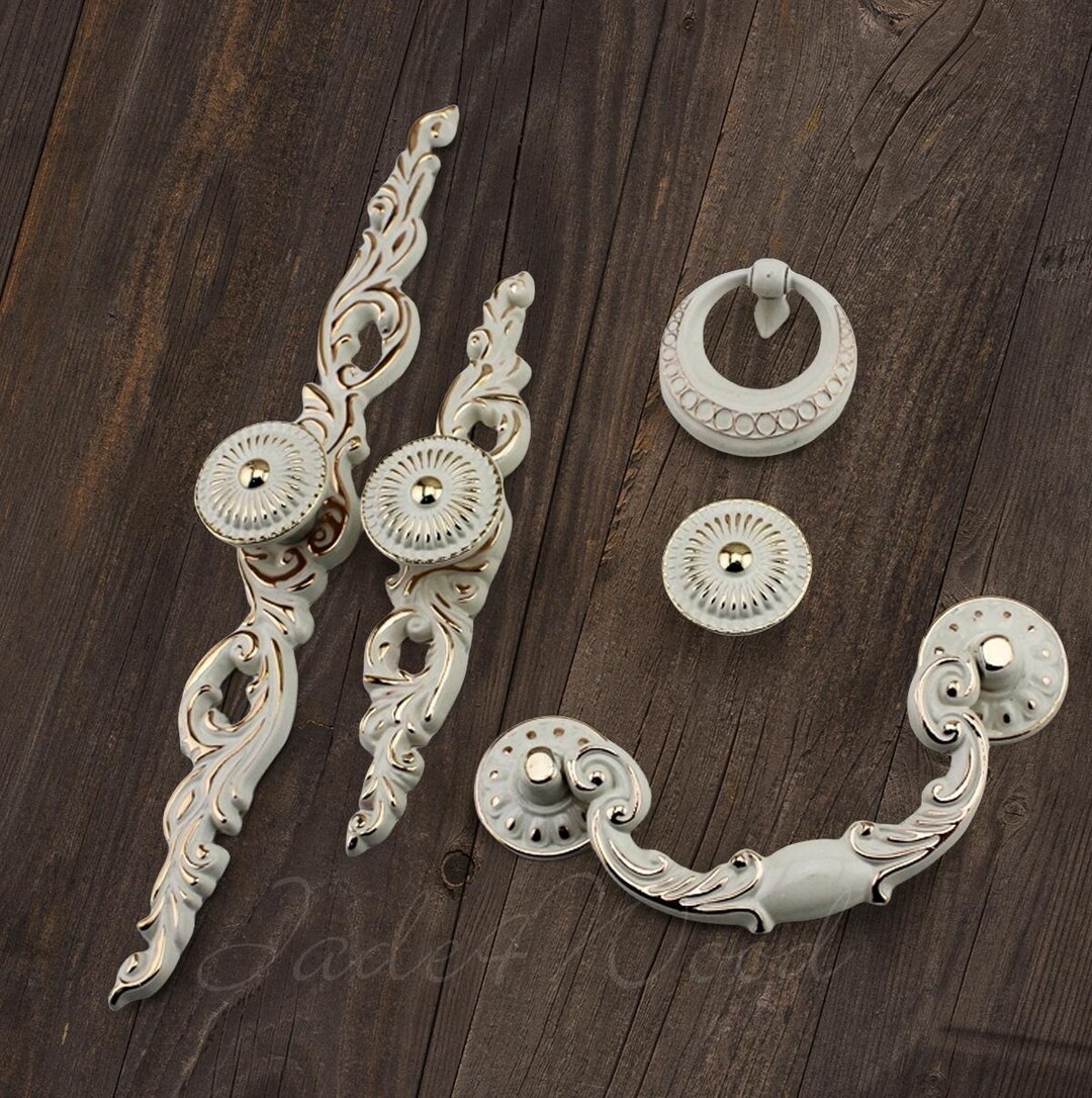 French Chic Handle Pull Knob White Gold Pull Handle With Back Plate ...