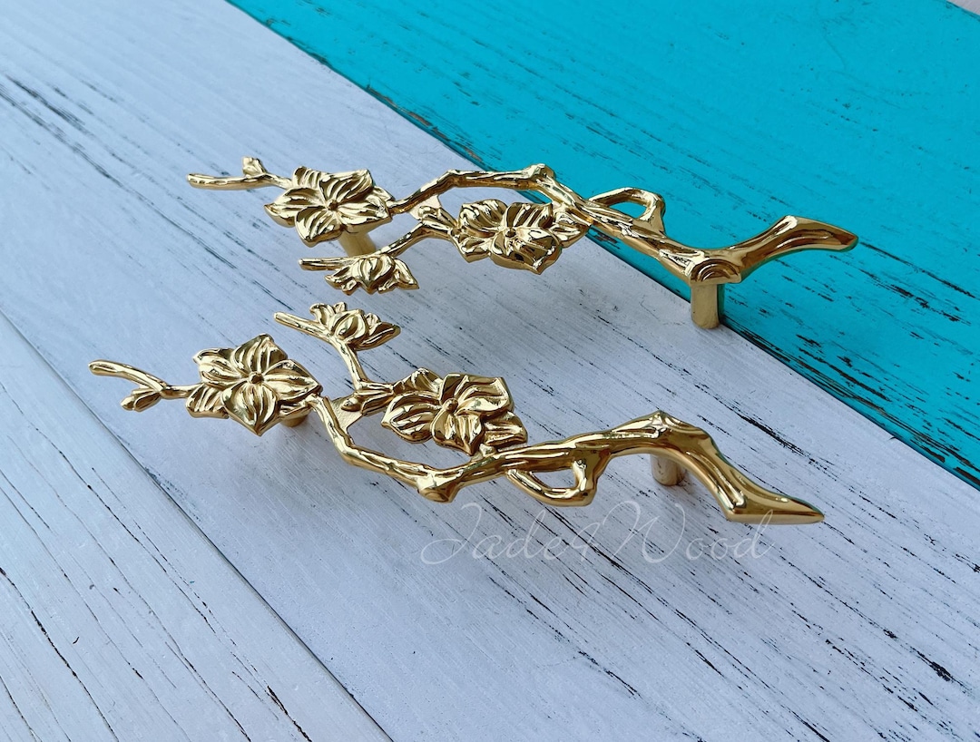 3.75" Solid Brass Flower Branch Cupboard Handle Knob Pull Handle ...