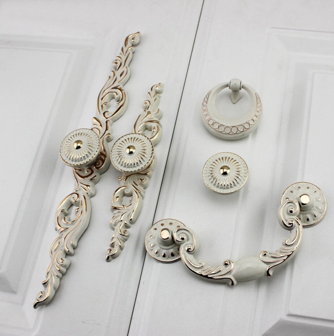 French Chic Handle Pull Knob White Gold Pulls Handles With Back Plate ...