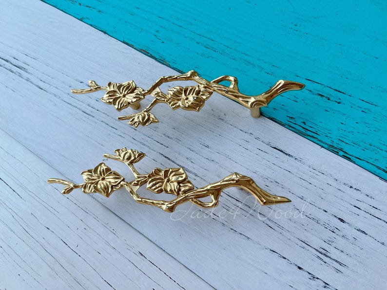 3.75" Solid Brass Flower Branch Cupboard Handle Knob Pull Handle ...