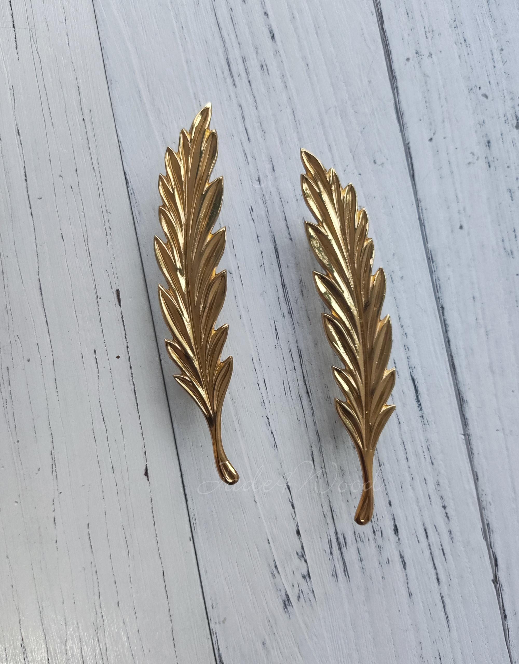 3" Leaf Solid Brass Cupboard Handle Knob Pull Handle / Kitchen Cabinet ...