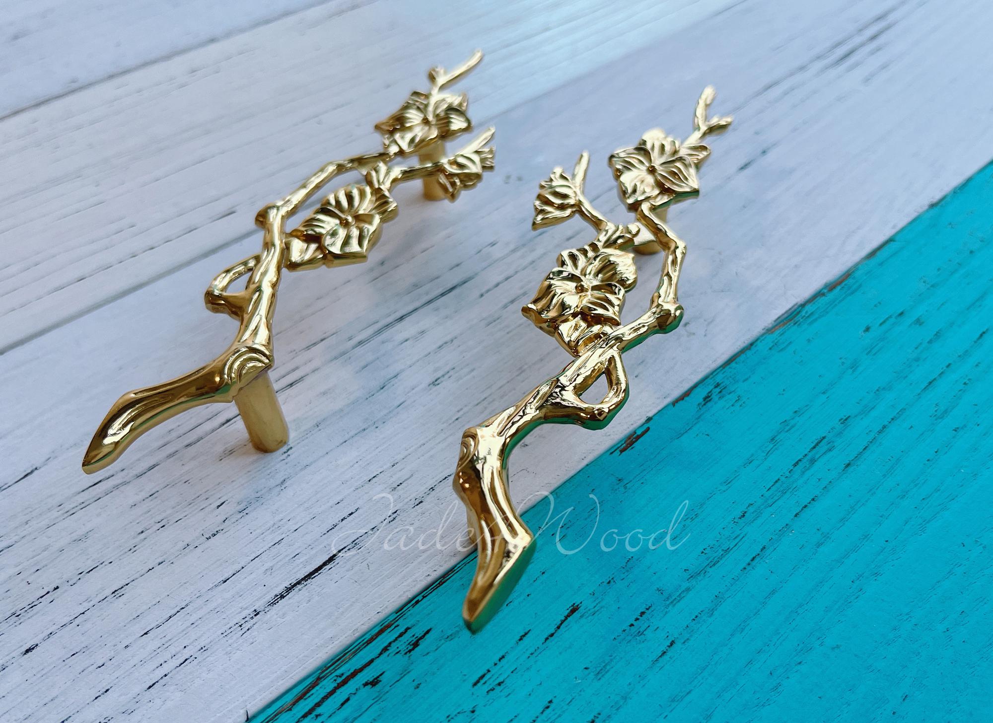 3.75" Solid Brass Flower Branch Cupboard Handle Knob Pull Handle ...