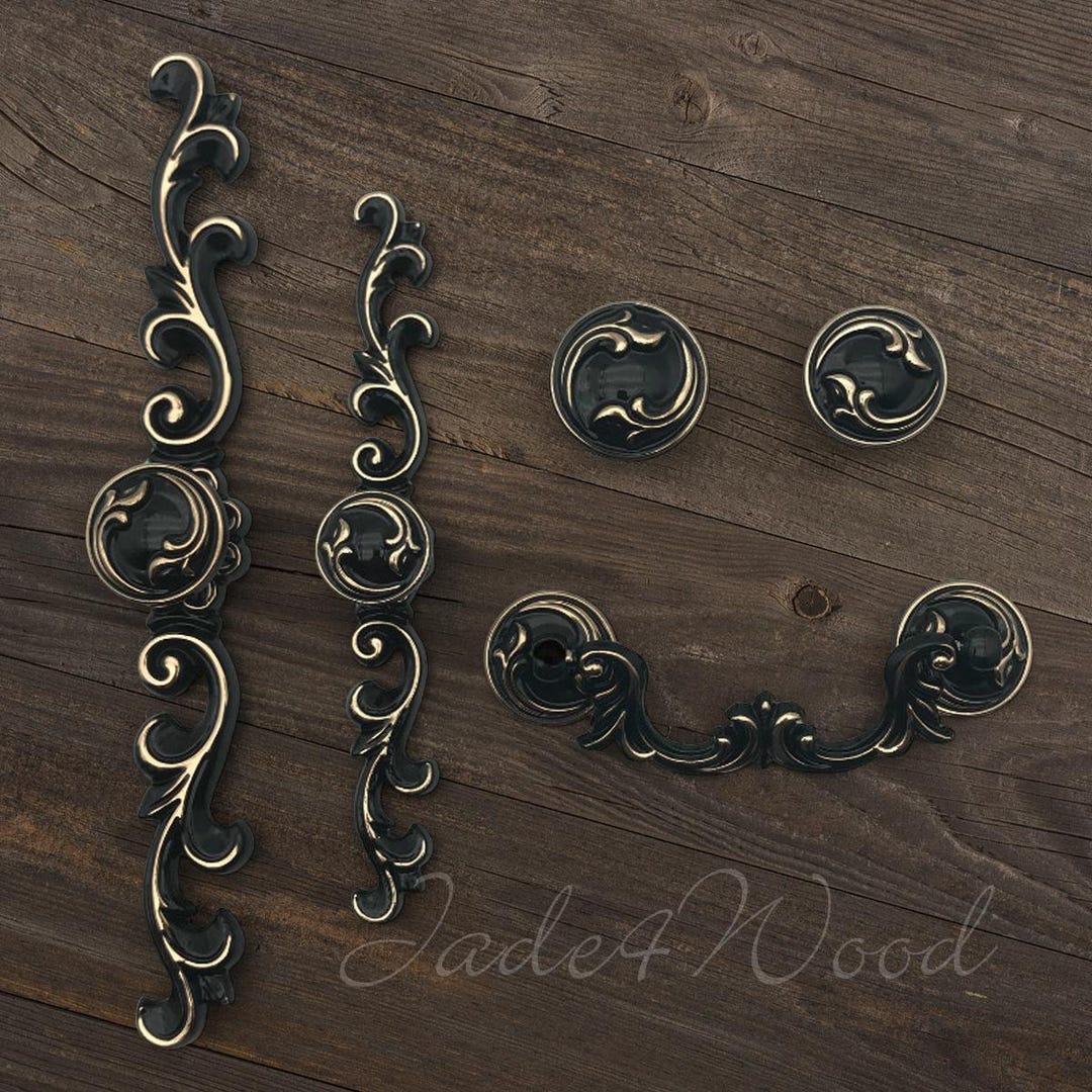 Black Gold French Chic Handle Pull Knob Pull Handle With Back Plate ...