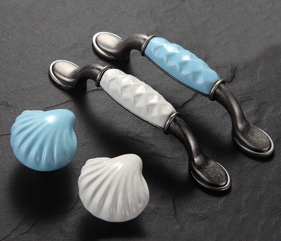 3.75 White Blue Ceramic Dresser Pulls Drawer Pull - Etsy