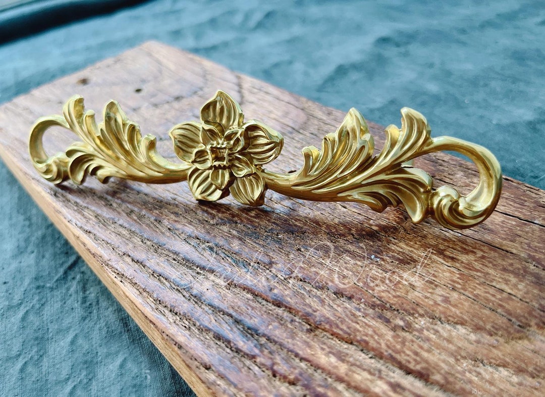 3.75" Solid Brass Flower Branch Cupboard Handle Knob Pull Handle ...