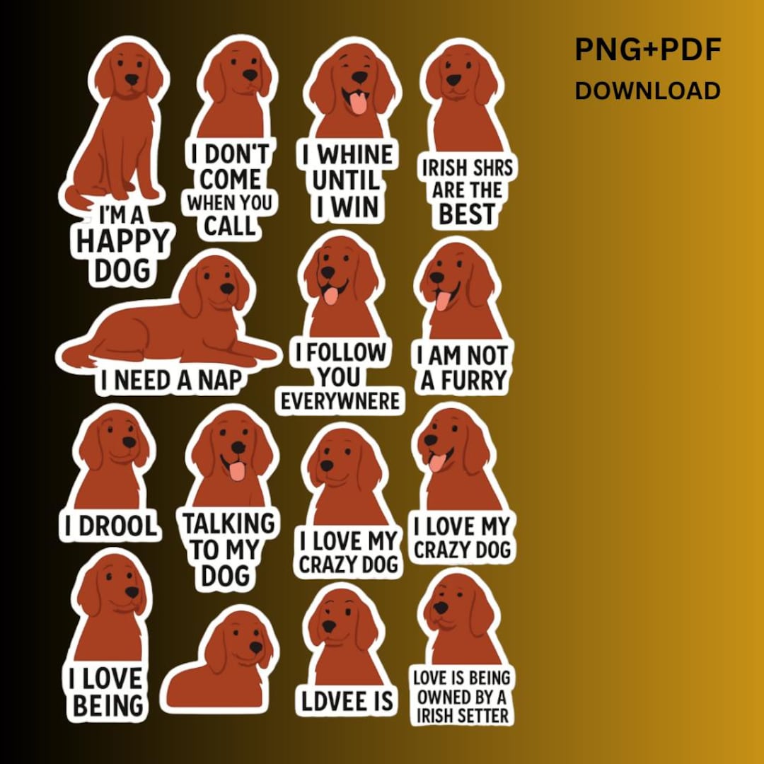 Irish Setter Dog Stickers – Cute Red Setter Puppy Vinyl Stickers, Dog ...