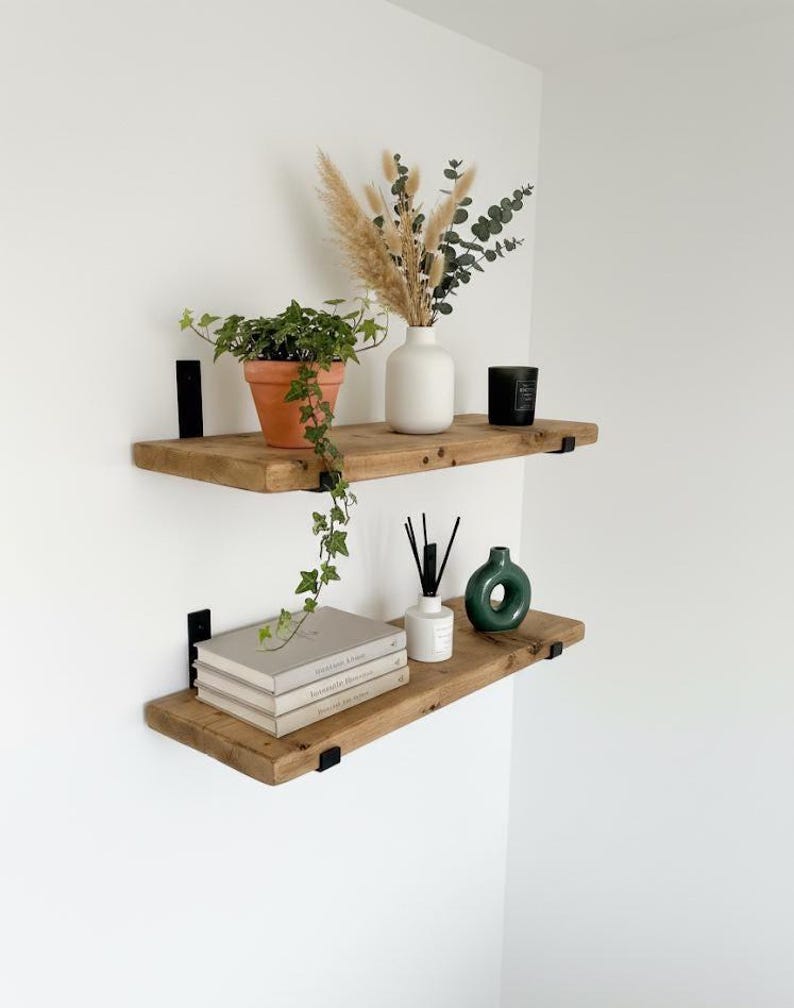 Rustic Reclaimed Wood Scaffold Board Shelf / Shelves With Brackets ...