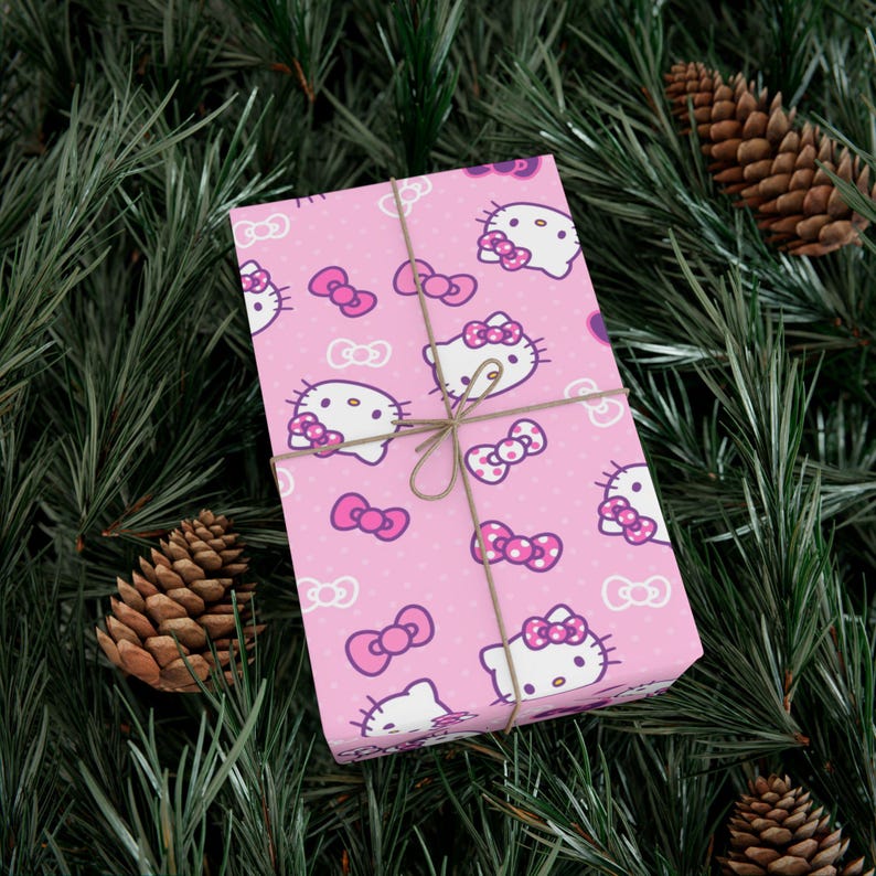 Hello Kitty Gift Wrap | Pink Kitty Bow Pattern Wrapping Paper - Etsy