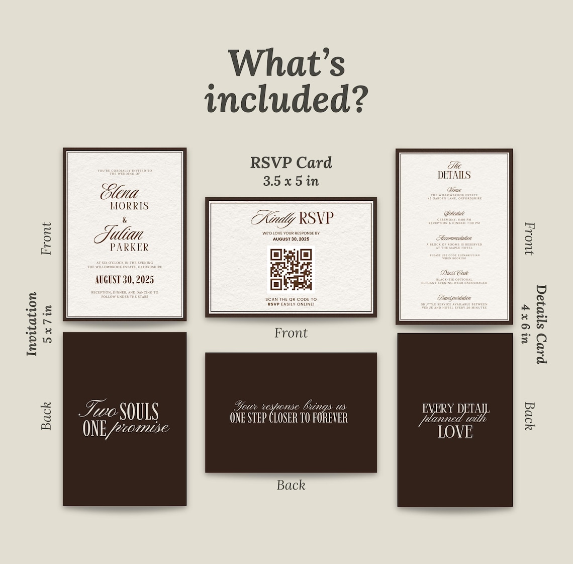 Elegant Dark Brown Wedding Invitation Suite, Old Money Wedding Invite ...