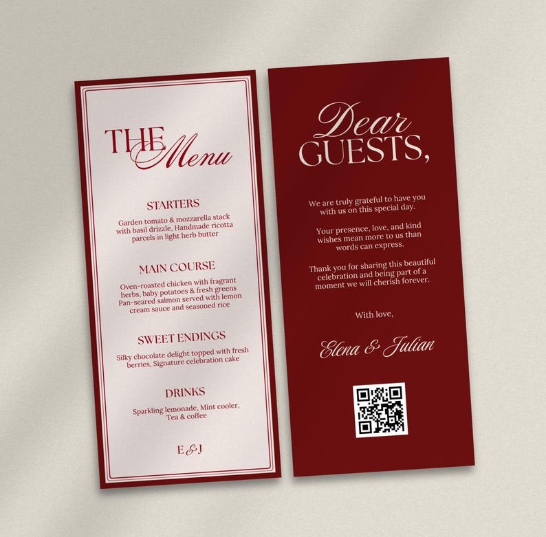 Old Money Wedding Menu Card Template Elegant Burgundy Dinner Menu Card ...