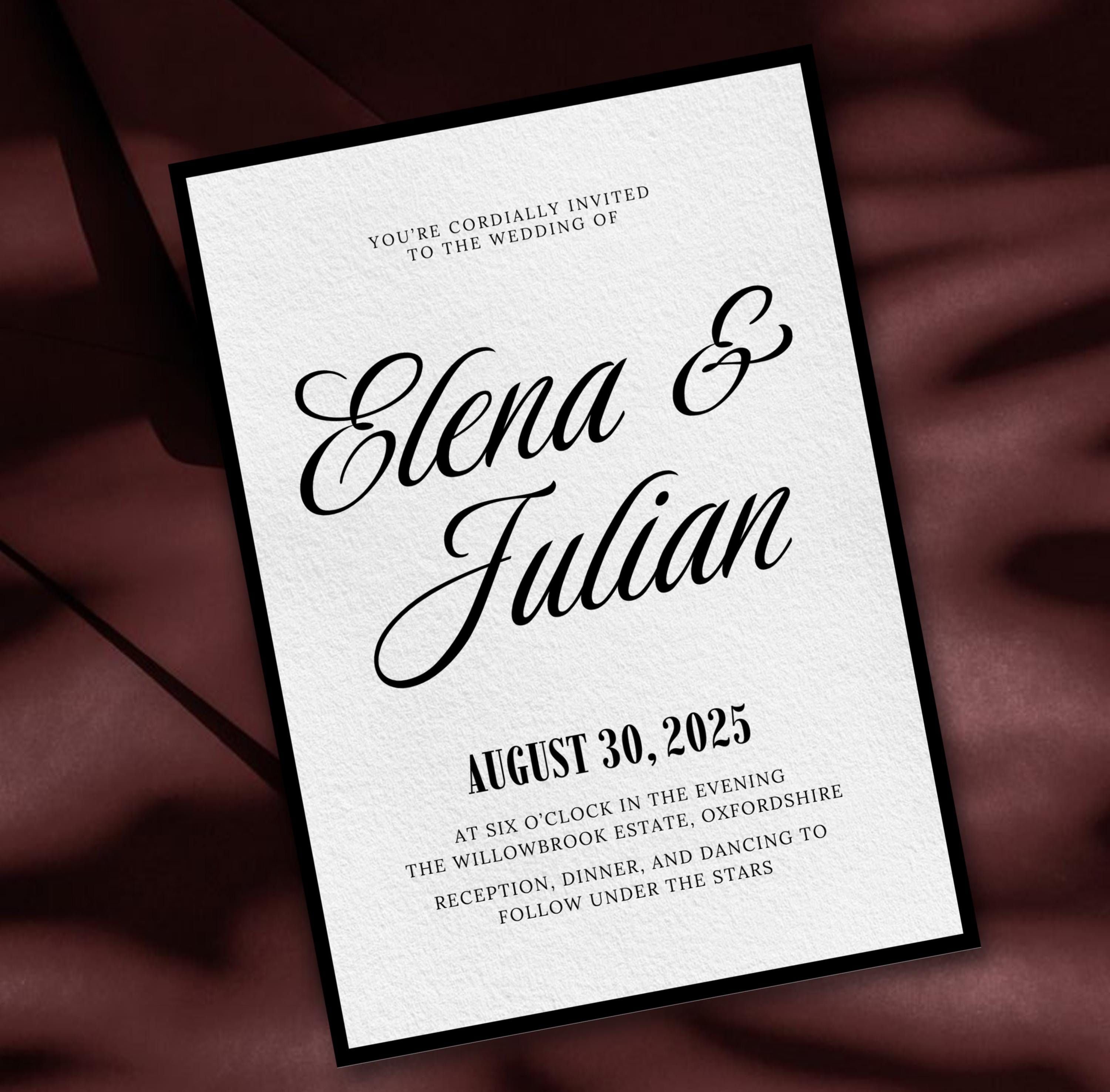 Classic Old Money Wedding Invitation Suite Elegant Luxury Black White ...