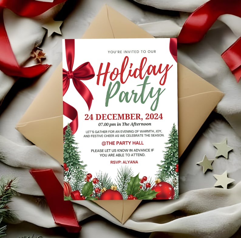 Work Holiday Party Invitation, Christmas Party Company Work Party ...