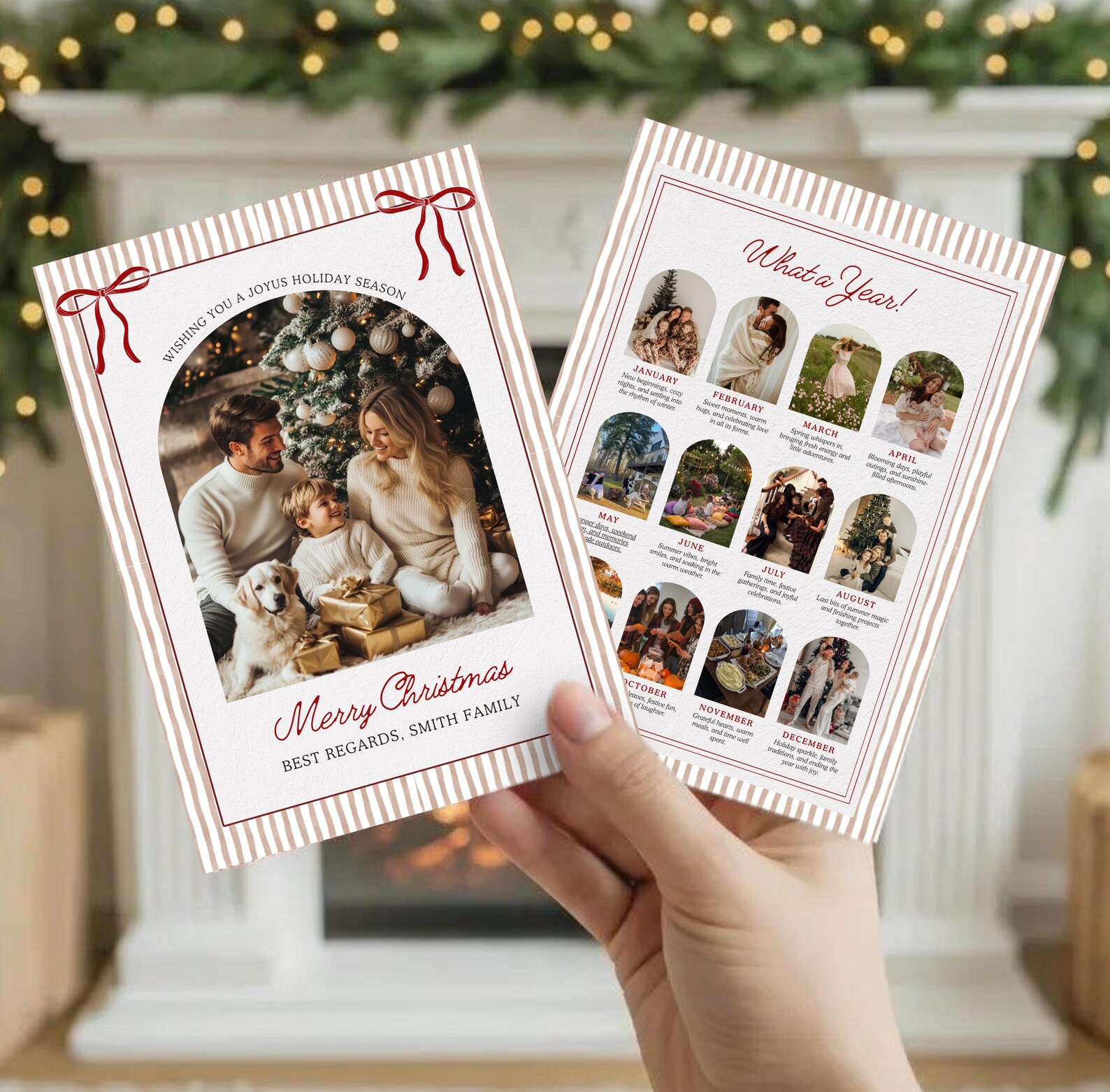 Red Christmas Card Template Editable Red Bow Template Canva Editable ...