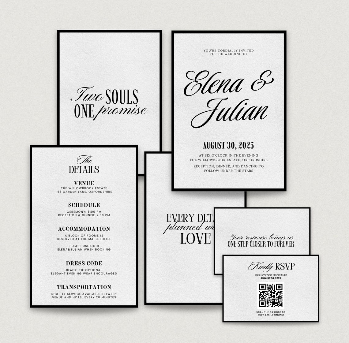 Classic Old Money Wedding Invitation Suite Elegant Luxury Black White ...
