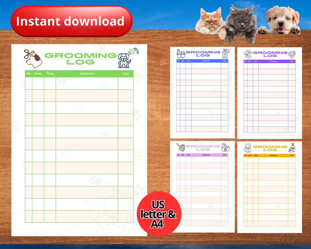 Pet Grooming Tracker | Printable Pet Care Log | Instant Download PDF ...
