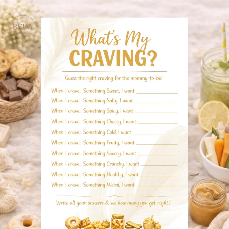What's My Craving Baby Shower Game – Neutral Pregnancy Activity (PDF ...