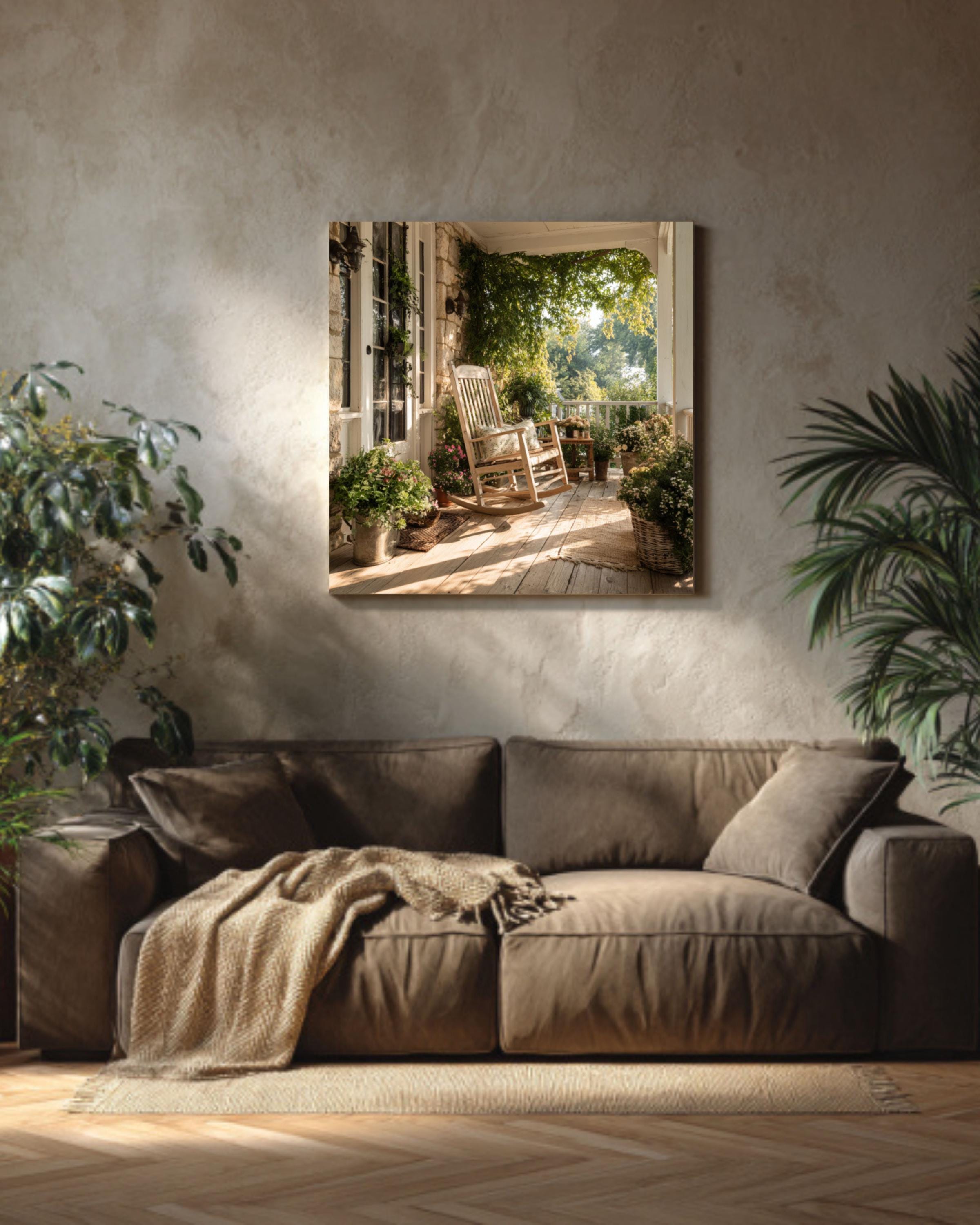Cozy Front Porch Canvas - Rocking Chair Country, Sunny Farmhouse Patio ...