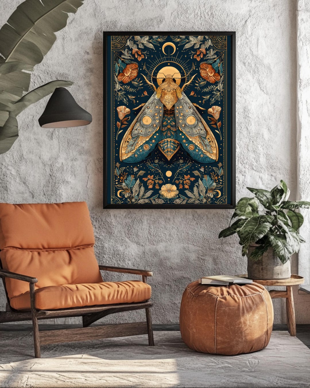 Moth Tarot Card Canvas Art Print, Mystical Floral Moon Design, Gold ...