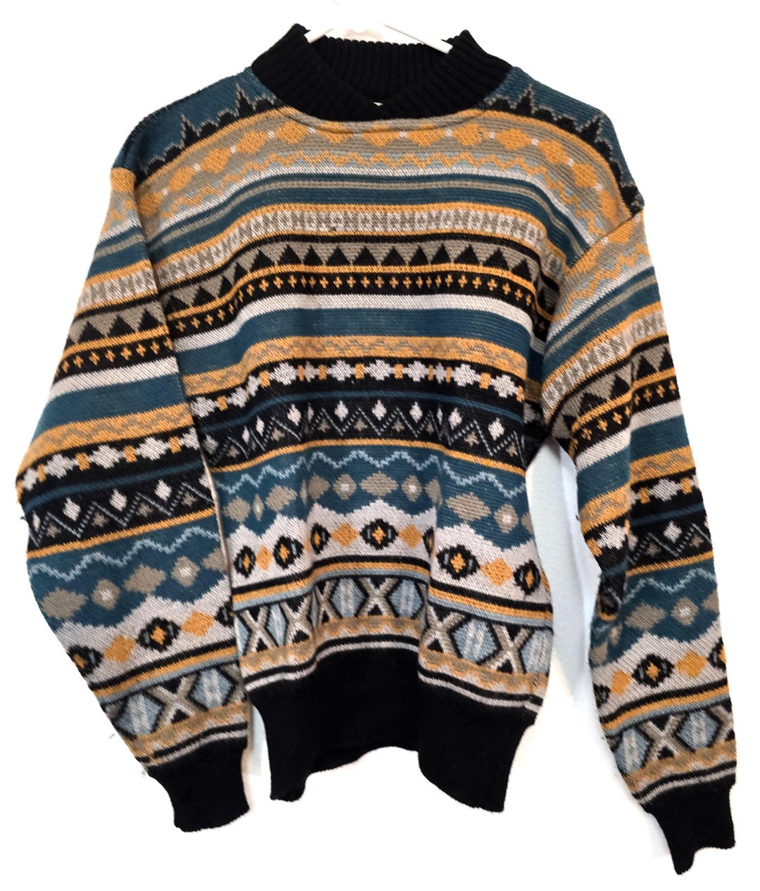 Vintage 80s 90s JD Sun Valley Men's M 100% Wool Wild Patterned Sweater ...