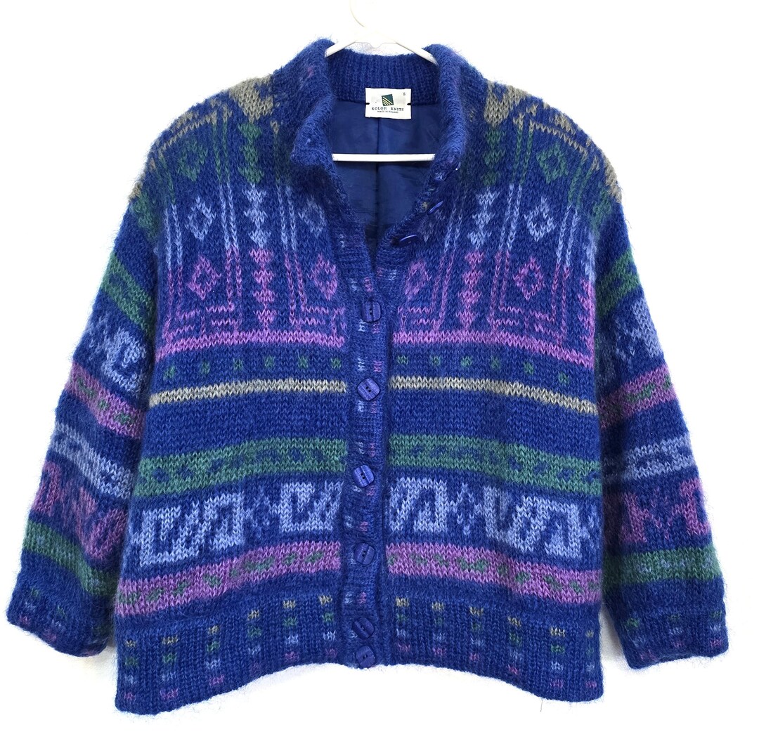 Vintage KOLOR KNITS Mohair Wool Women's 46 Bust Sweater! Purple Pink ...