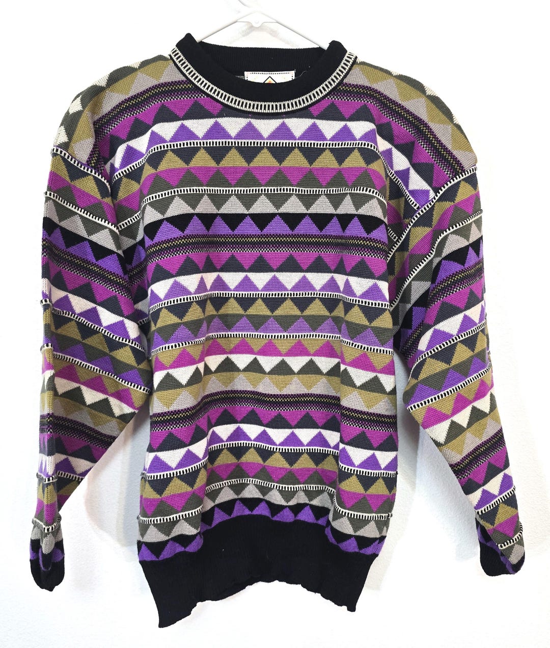 Vintage 80s 90s JD Sun Valley 100% Wool Purple/green Stripe Crewneck ...