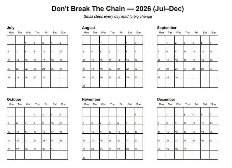 2026 Habit Tracker Printable Calendar | Don't Break the Chain - Etsy
