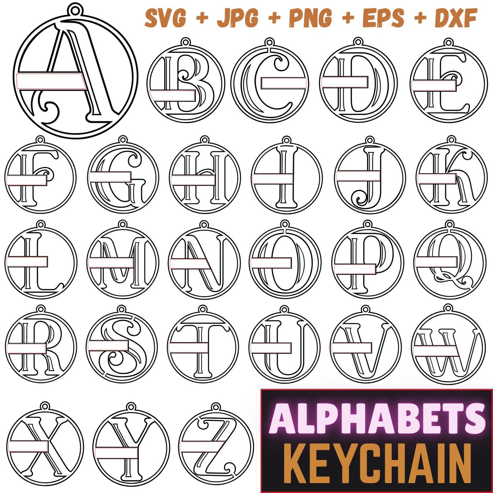 Alphabets Keychain SVG Bundle, Split Monogram Keychain, Keychain Gift ...
