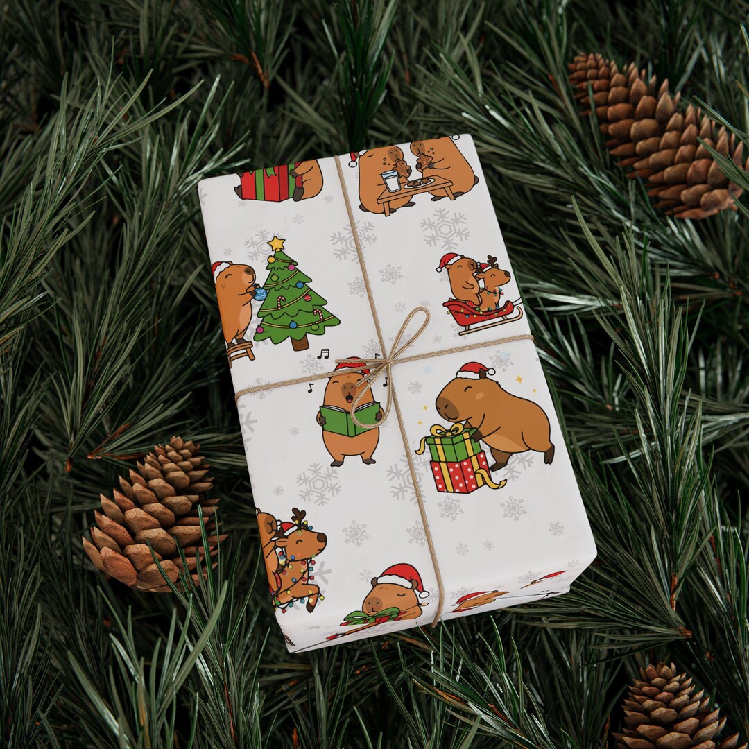 Cute Capybara Christmas Wrapping Paper Holiday Gift Wrap Funny Capybara ...