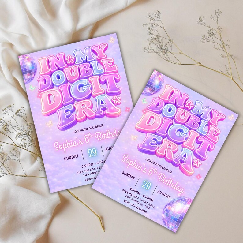 Editable in My Double Digits Era Invitation | Girl Neon Party Invite ...