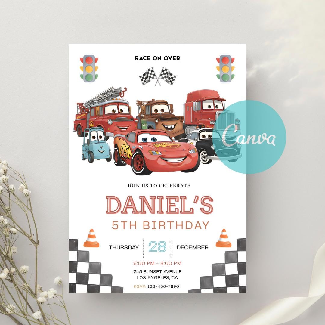 Cars Birthday Invitation | Editable Boys Party Invite | Kids Cars Theme ...