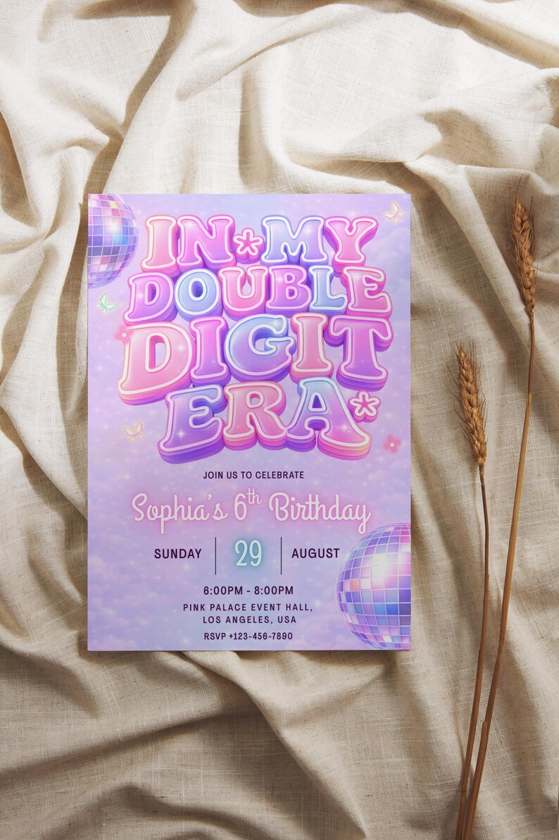Editable in My Double Digits Era Invitation | Girl Neon Party Invite ...