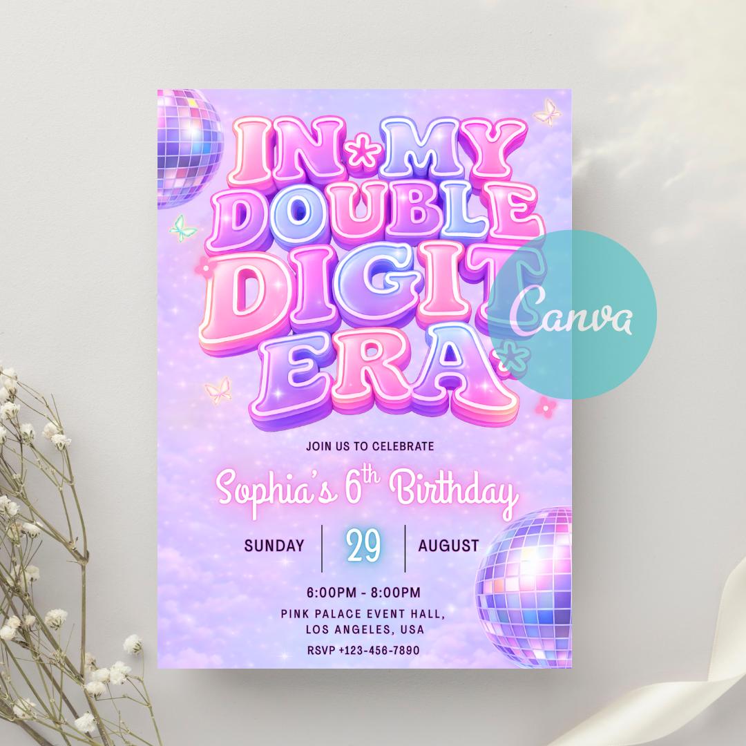 Editable in My Double Digits Era Invitation | Girl Neon Party Invite ...
