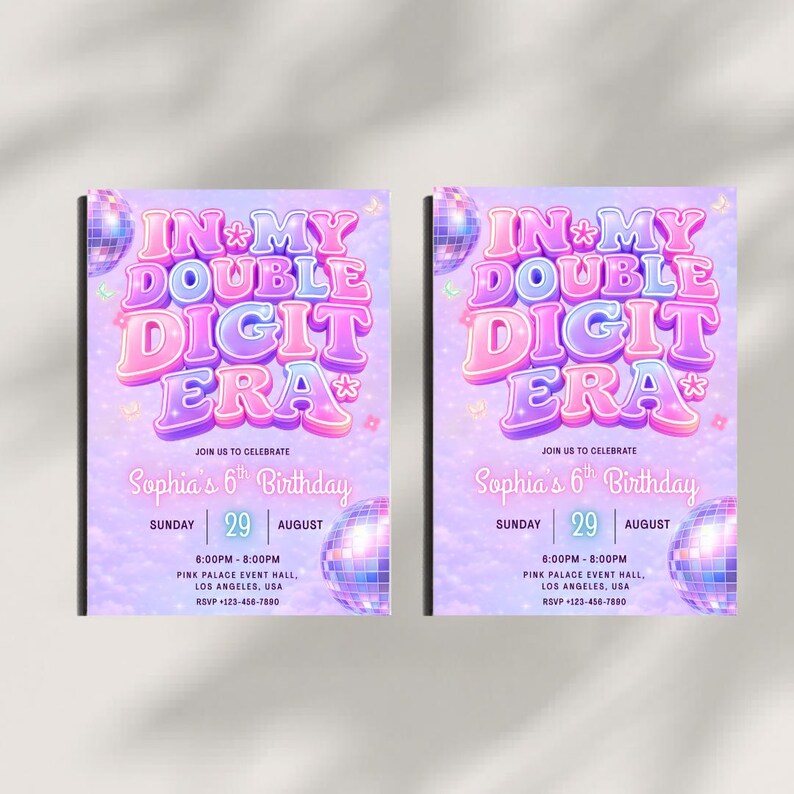 Editable in My Double Digits Era Invitation | Girl Neon Party Invite ...