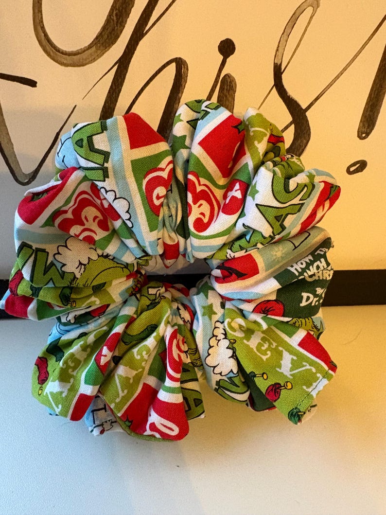 Christmas Satin Scrunchie, Holiday Cartoon Inspired Hair Accessory ...