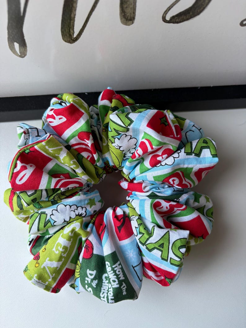 Christmas Satin Scrunchie, Holiday Cartoon Inspired Hair Accessory ...